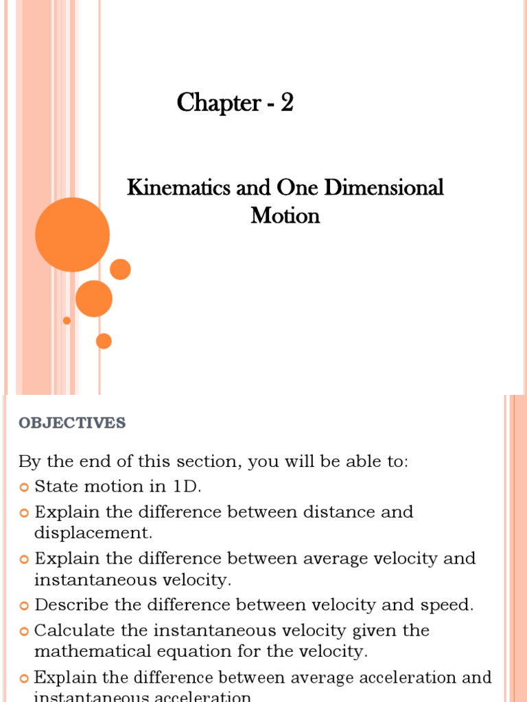 Kinematics 1 D CH 2 | PDF | Velocity | Kinematics