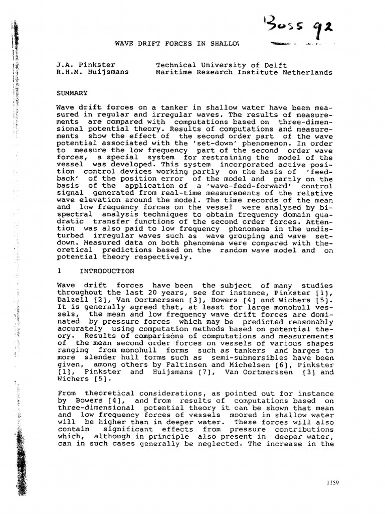 Wave Drift Forces in Shallow Water | PDF | Waves | Spectral Density