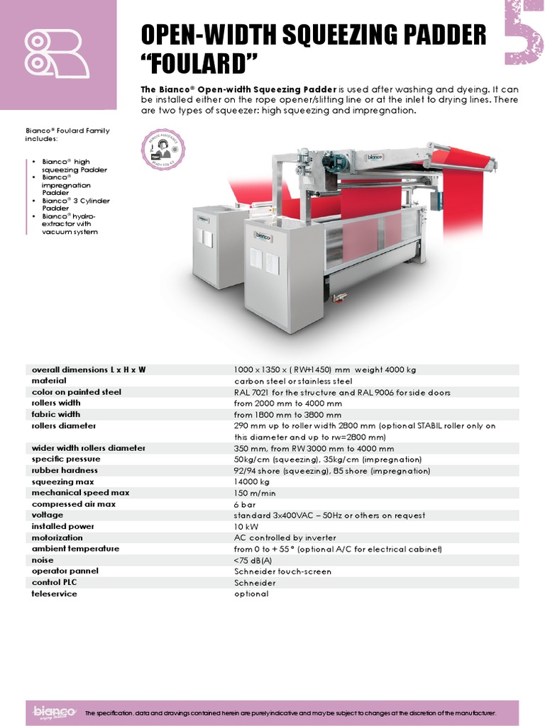Open-Width Squeezing Padder "Foulard" | PDF | Materials | Electrical Engineering