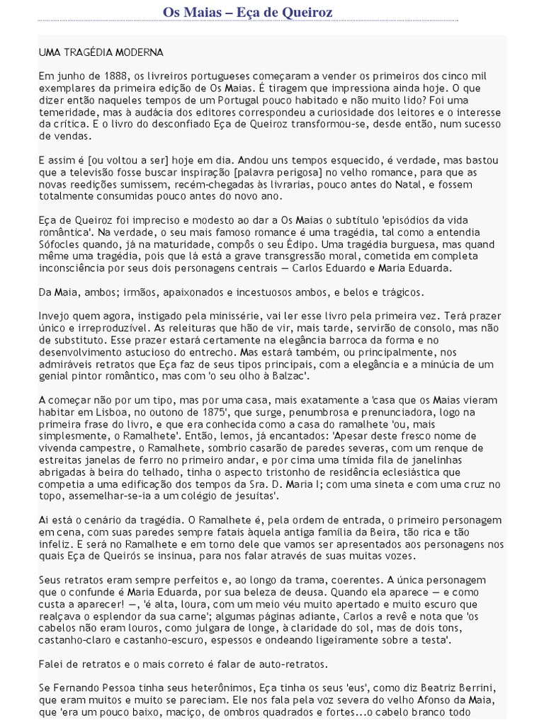 Os Maias - Eça de Queiroz | PDF | Família | Sociedade