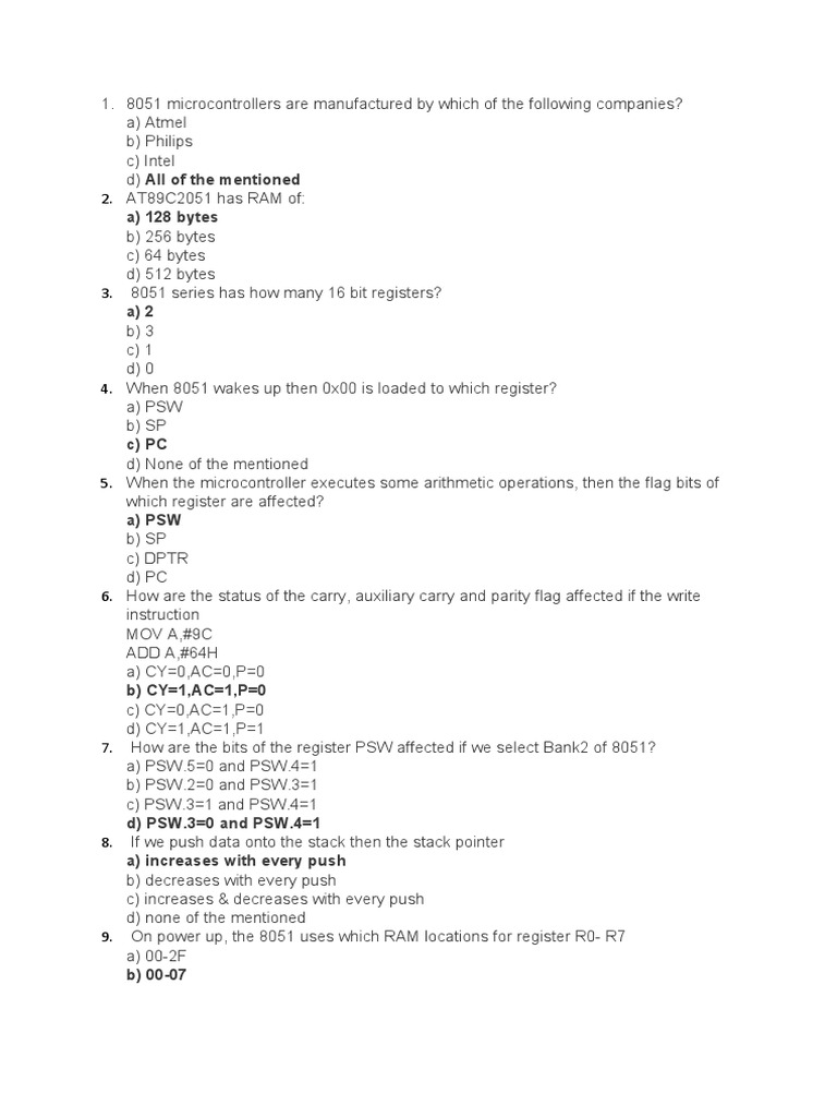 8051 MCQ | PDF | Central Processing Unit | Microcontroller