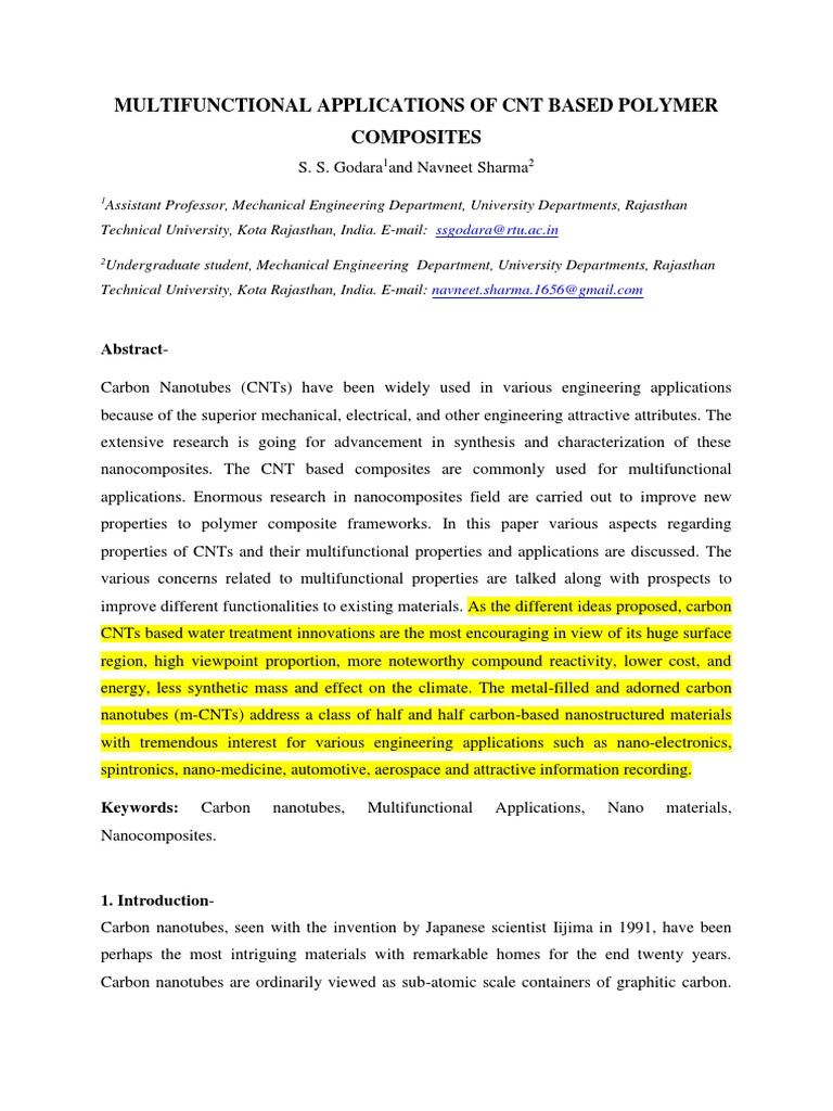 Multifunctional CNT Polymer Composites | PDF | Carbon Nanotube ...