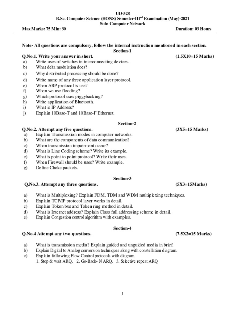Computer Network Exam Questions | PDF | Osi Model | Computer Network