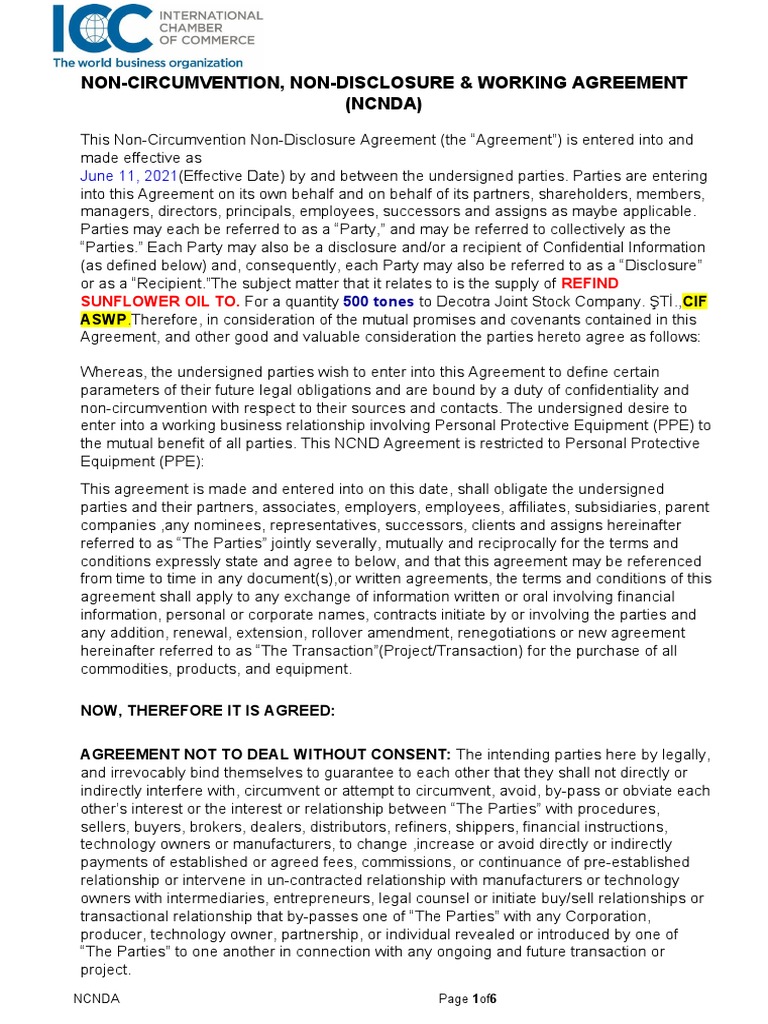 Non-Circumvention, Non-Disclosure & Working Agreement (Ncnda ...