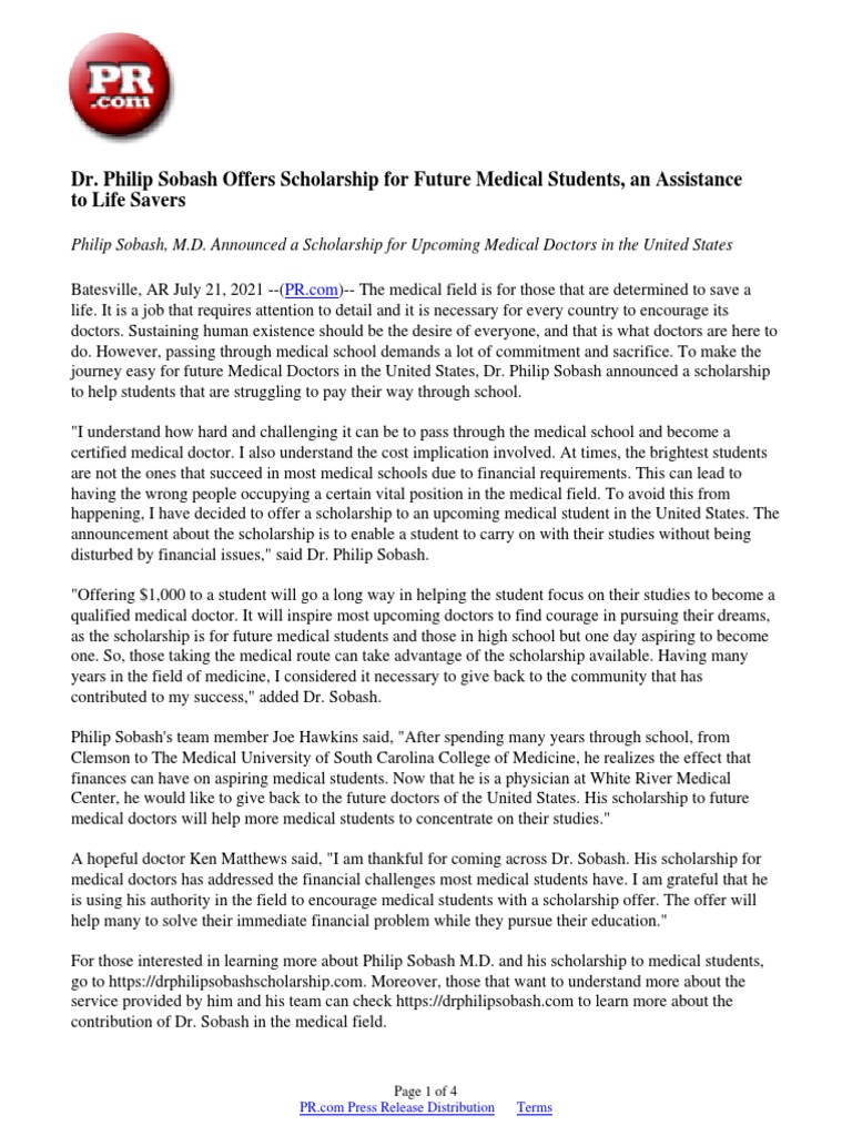 Dr. Philip Sobash Offers Scholarship For Future Medical Students, An Assistance To Life Savers ...