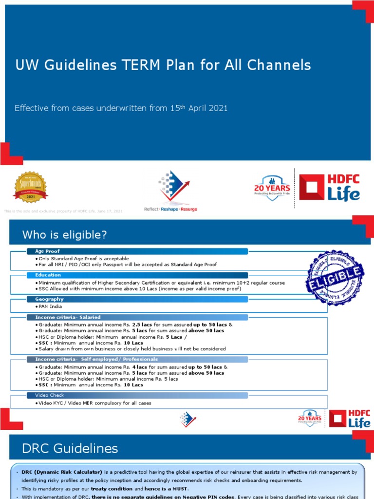 HDFC UW Guidelines For Term Plan - ALL Channels Consolidated - June ...