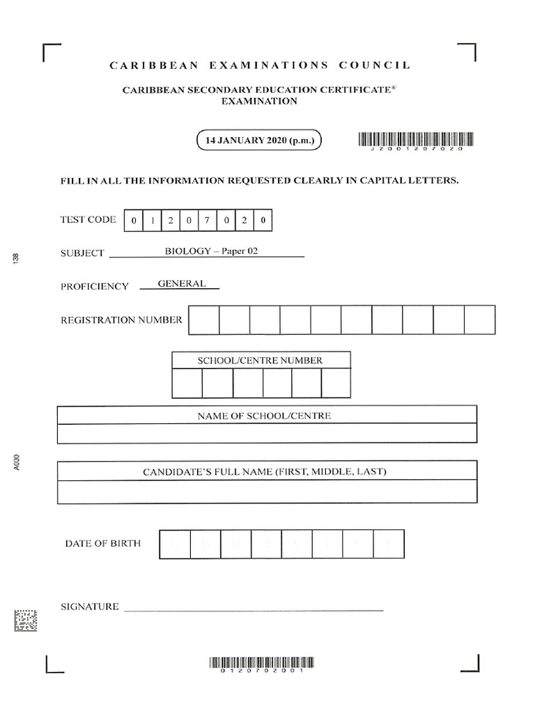 Biology Paper2 JAN 2020 With Answers | PDF