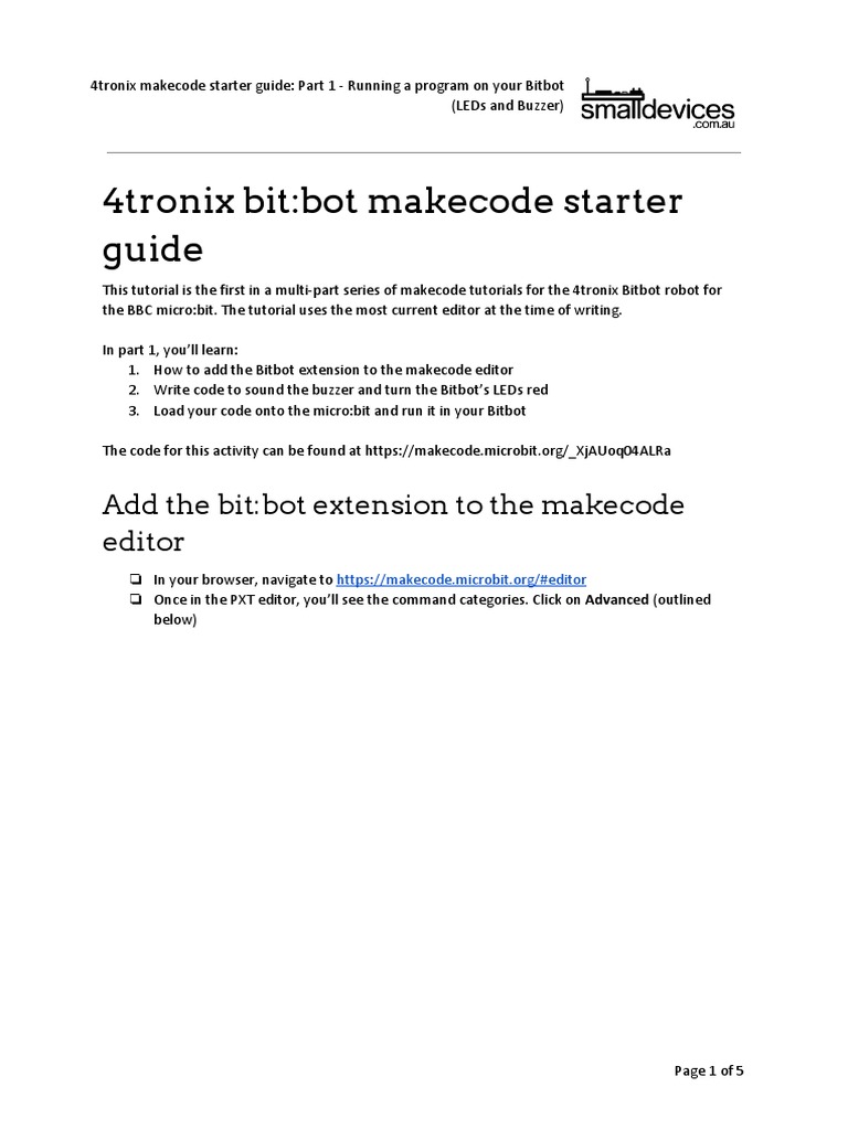 4tronix Bit:bot Makecode Starter Guide | PDF | Computing | Computer Engineering