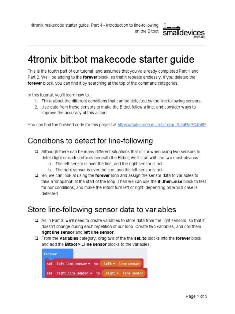 4tronix Bit:bot Makecode Starter Guide: Conditions To Detect For Line ...