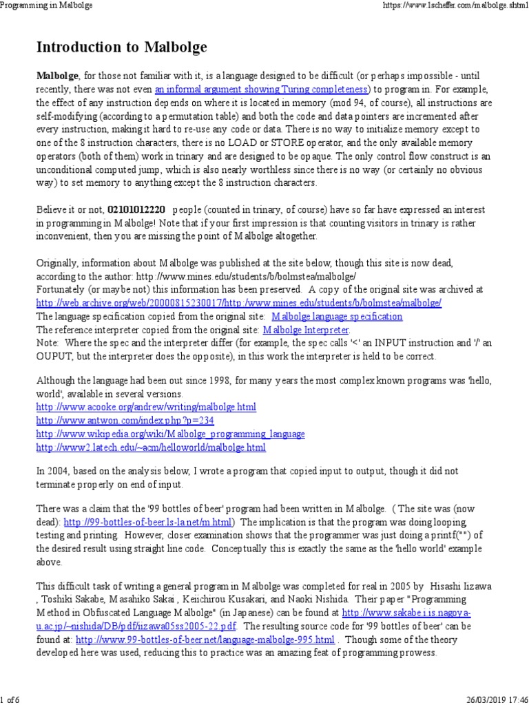 Introduction To Malbolge Programming In Malbolge Pdf Computer Programming Software