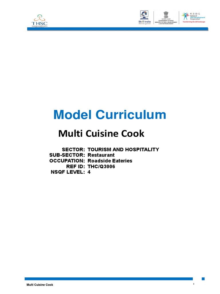 Model Curriculum: Multi Cuisine Cook | PDF | Hygiene | Foods