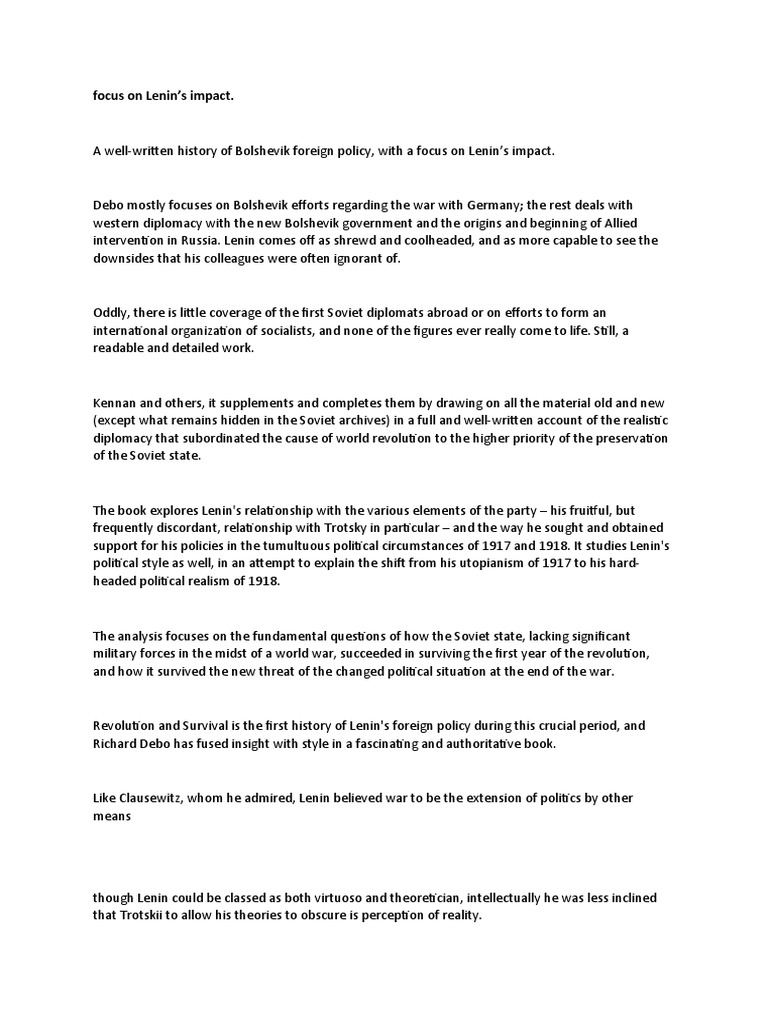 Focus On Lenin's Impact | PDF | Vladimir Lenin | Leon Trotsky