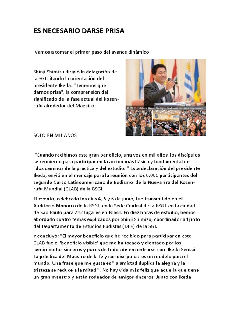 ES NECESARIO DARSE PRISA - Contigo | PDF | Nichiren | Religión y creencia