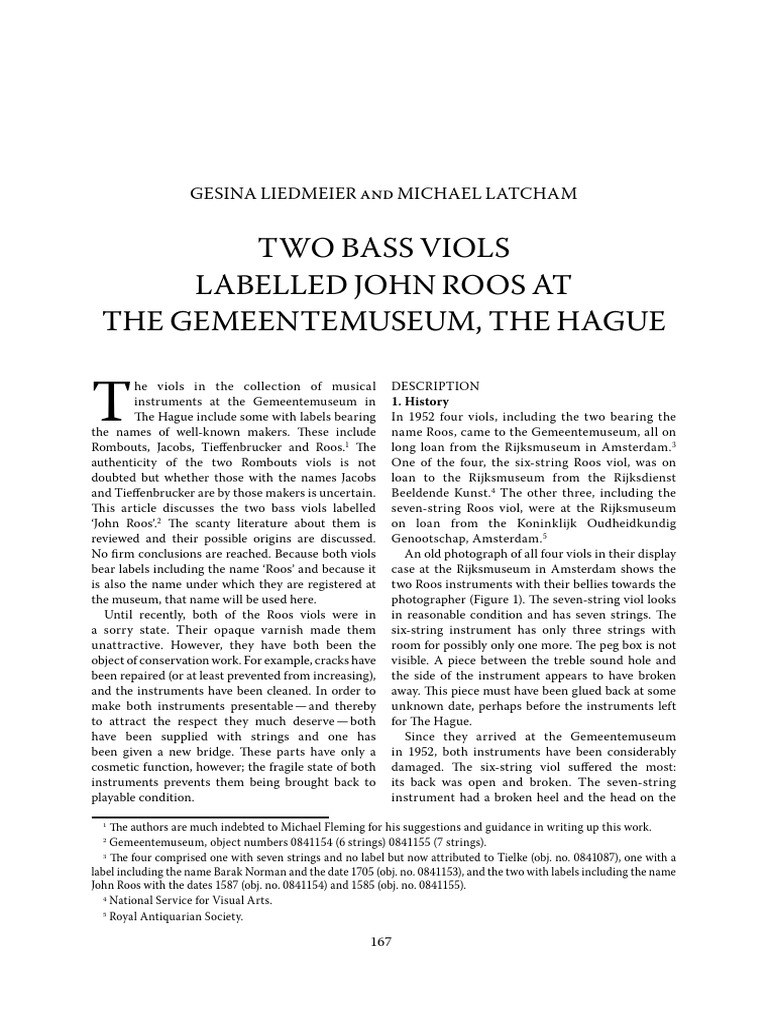 Two Bass Viols Labelled John Roos at The | PDF | Double Bass | Necked Lutes