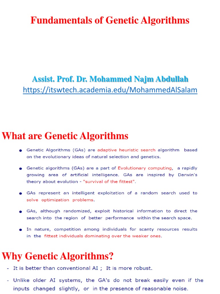 Fundamentals of Genetic Algorithms: Assist. Prof. Dr. Mohammed Najm ...