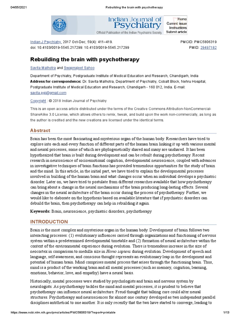 Rebuilding The Brain With Psychotherapy | PDF | Psychotherapy | Memory