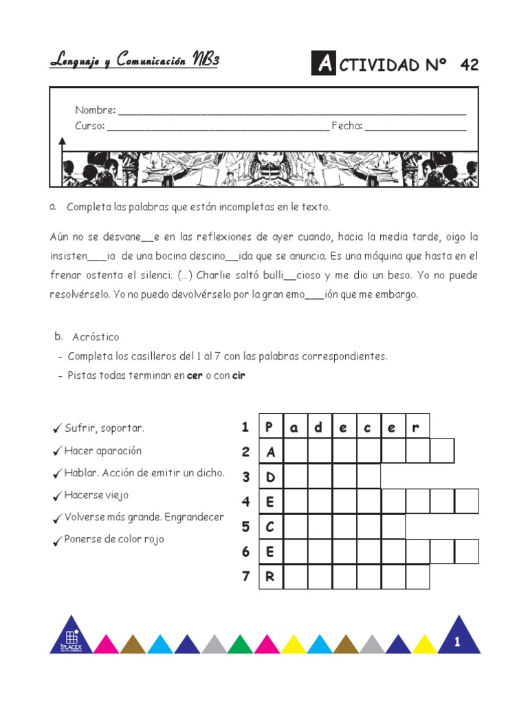 Práctica palabras con c /s | PDF | Asunto (gramática) | Adjetivo
