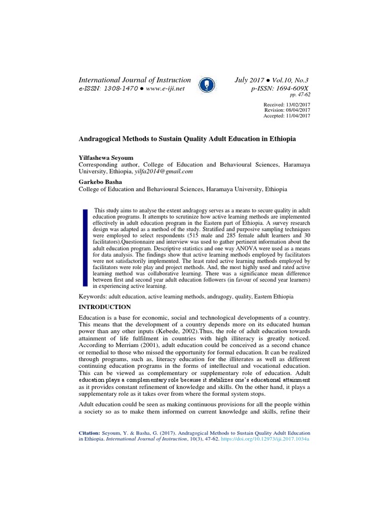 Andragogical Approach | PDF | Adult Education | Survey Methodology