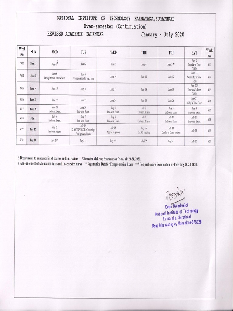 Academic Calendar Jan July 2020 Revised | PDF