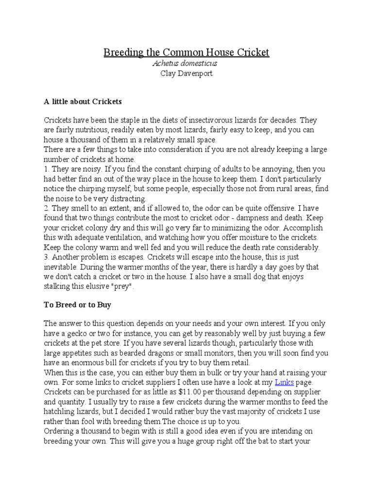 Breeding House Crickets for Reptiles | PDF | Lizard