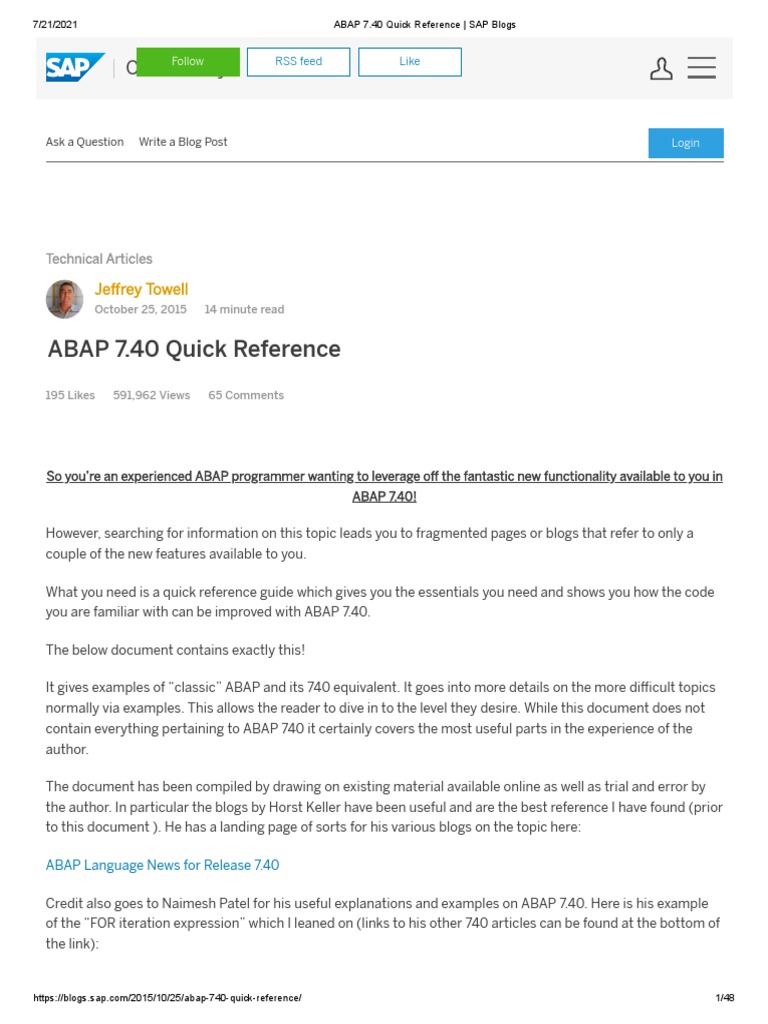 ABAP 7.40 Quick Reference - SAP Blogs | PDF | String (Computer Science) | Software Development