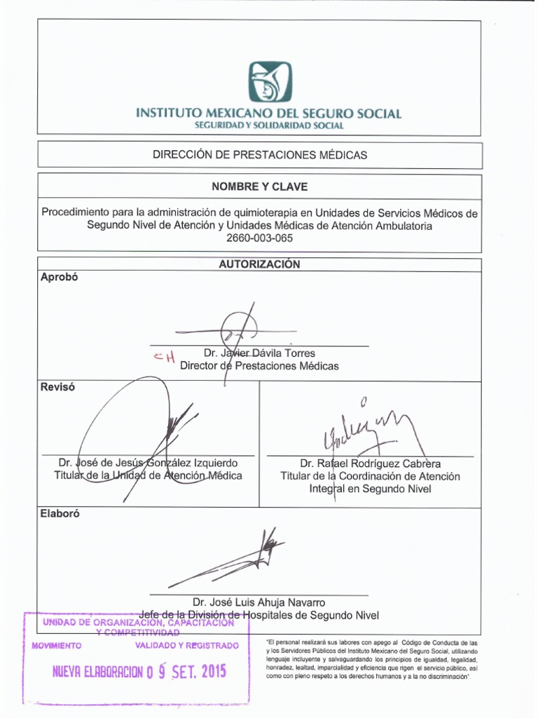 Procedimiento para la administración segura y efectiva de quimioterapia en unidades de salud de ...