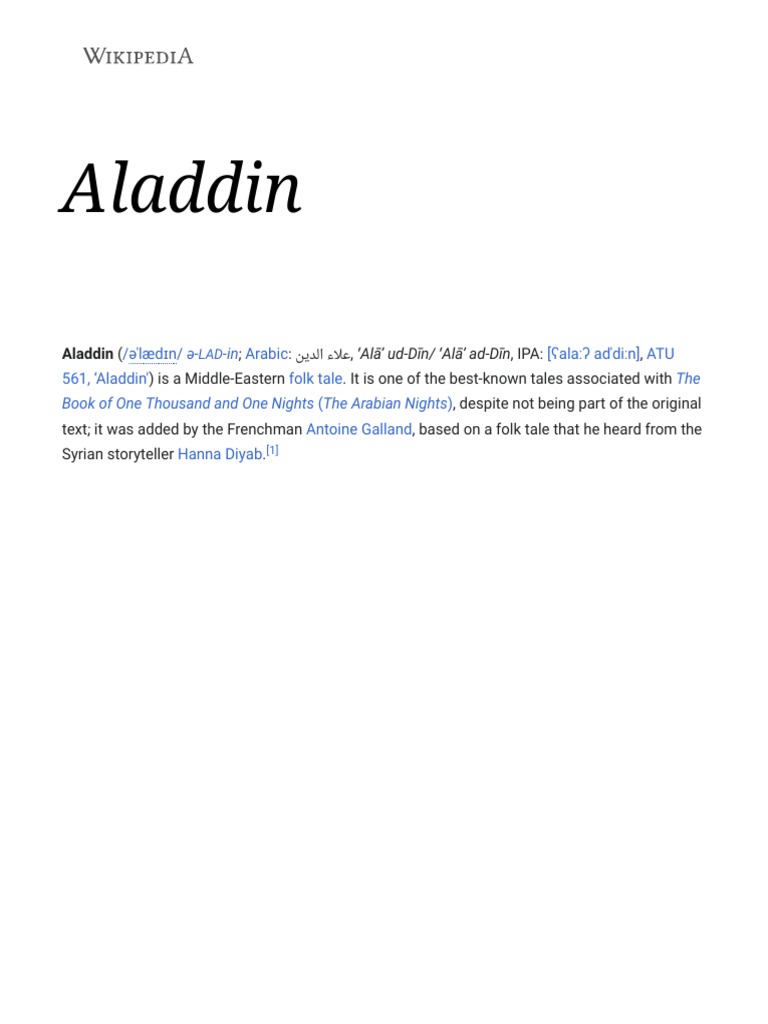 Aladdin - Wikipedia | PDF