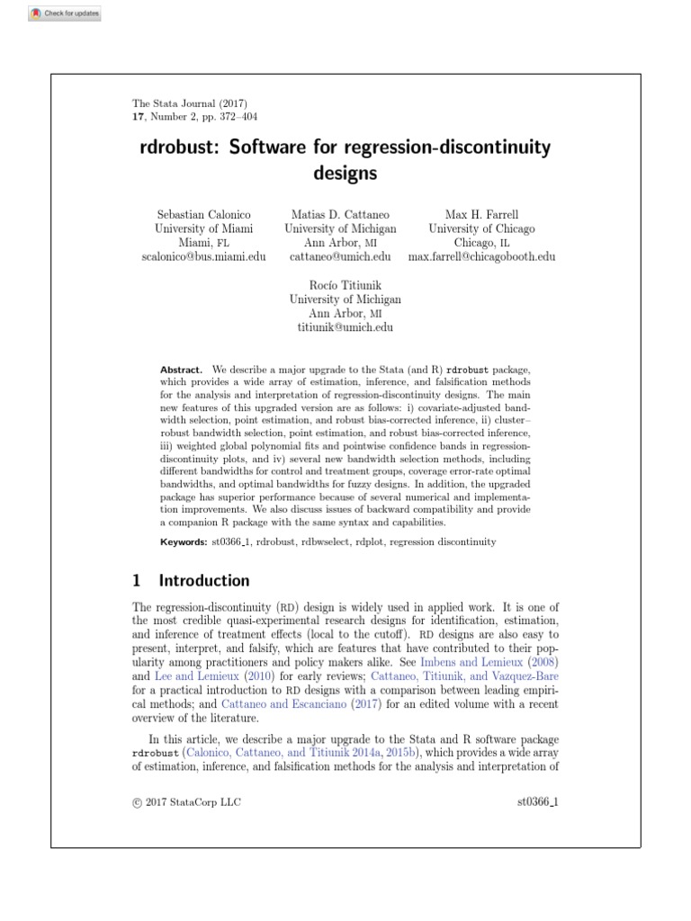 Calonico Cattaneo Farrell Titiunik 2017 Stata RD | PDF | Variance | Estimator