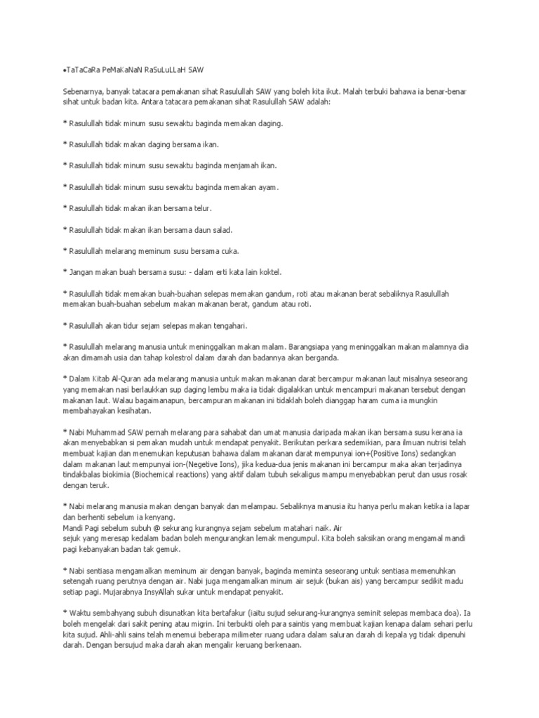Tatacara Pemakanan Rasulullah Saw | PDF | Kesehatan Holistik