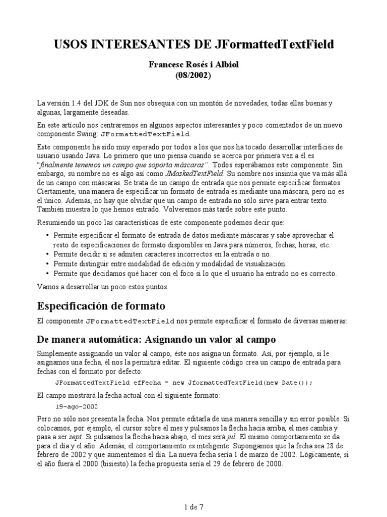 JFormatted Text Field | PDF | Java (lenguaje de programación ...