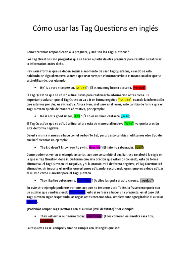 Uso de Tag Questions en inglés | PDF | Idiomas