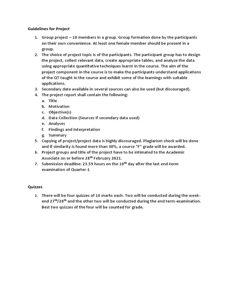 Guidelines For Project Quiz | PDF