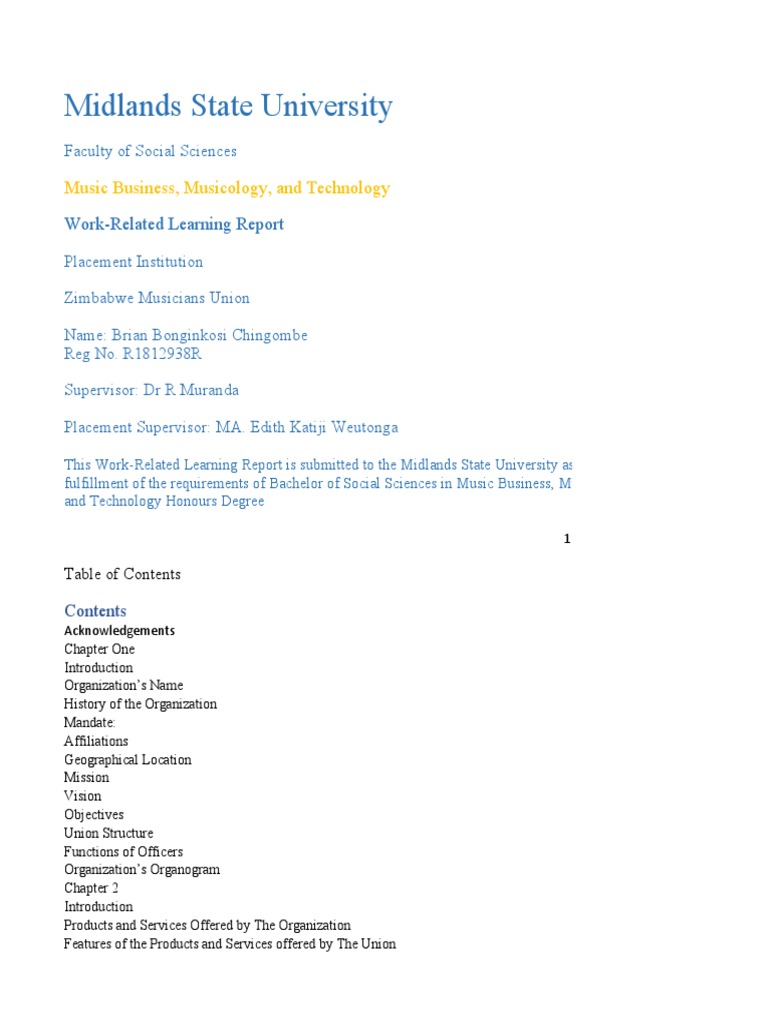 Work Related Learning Report Brian Bongi | PDF | Trade Union | Zimbabwe
