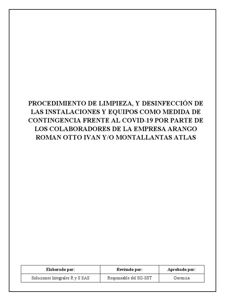 Procedimiento de Limpieza y Desinfección | PDF | Detergente | Agua