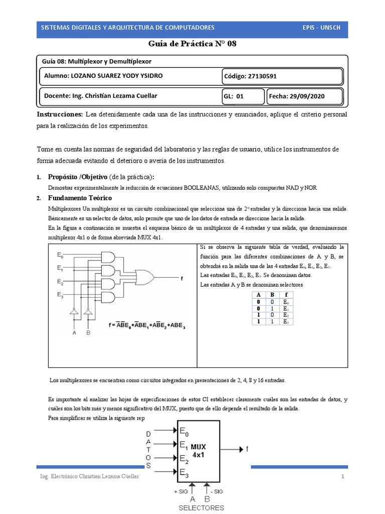 Guía de Práctica N°08 Multiplexor y Demultiplexor | PDF | Información digital | Diseño electronico