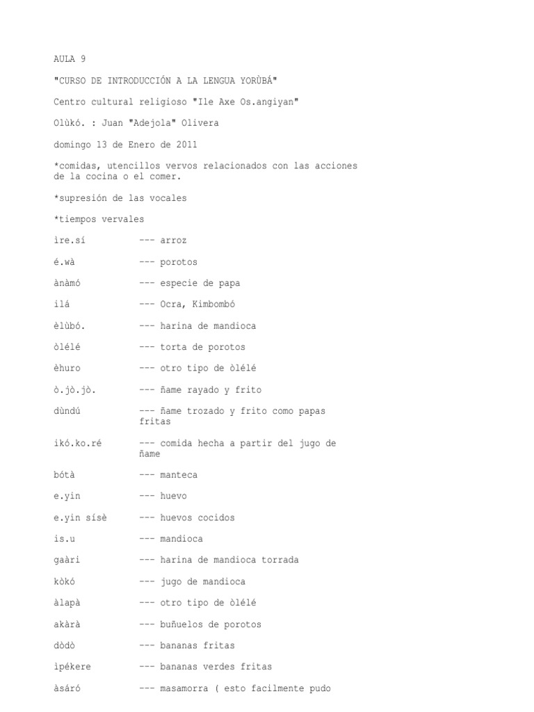 Aula 9 Lengua Yorùbá | PDF | Maíz | Sopa