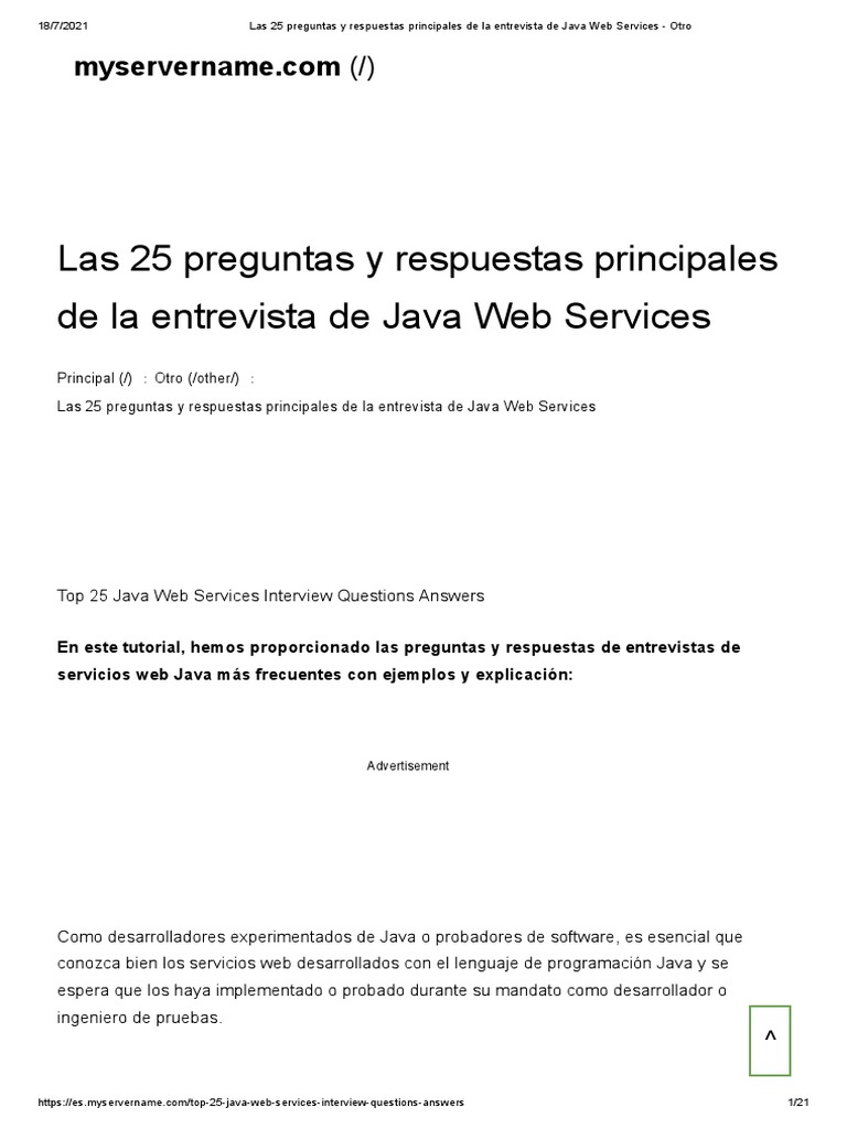 Las 25 Preguntas y Respuestas Principales de La Entrevista de Java Web Services - Otro | PDF ...