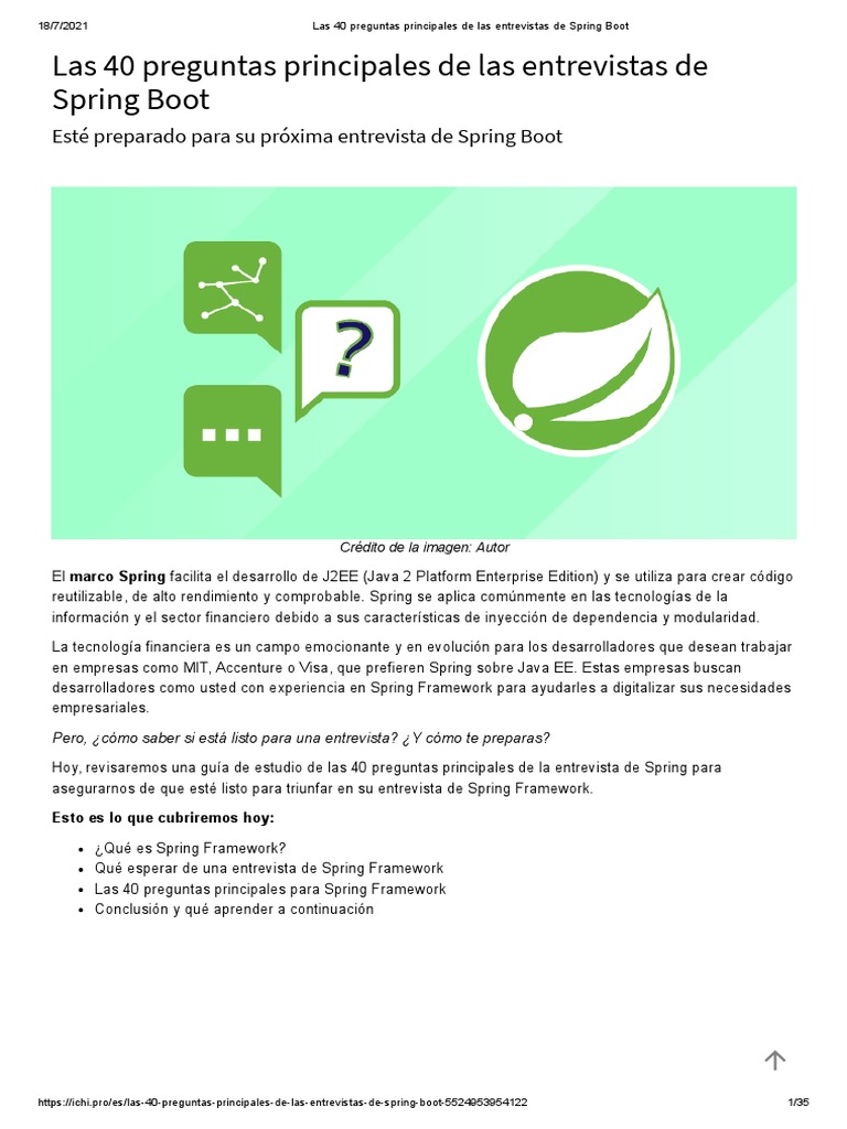 Las 40 Preguntas Principales de Las Entrevistas de Spring Boot | PDF | Spring Framework ...