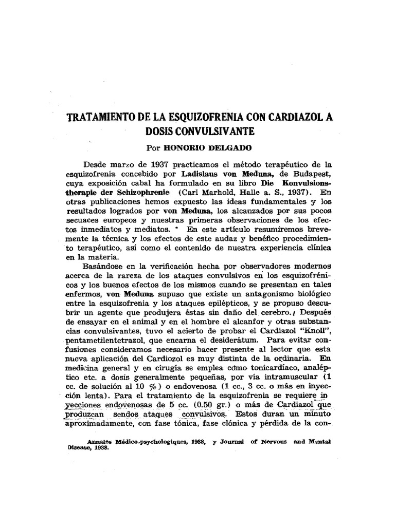 Tratamiento de La Esquizofrenia Con Cardiazol A Dosis Convulsivante | PDF