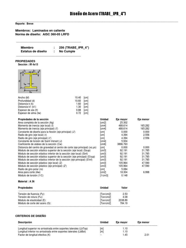 Diseño de Acero (TRABE - IPR - 4'') | PDF | Pandeo | Ciencia de los ...