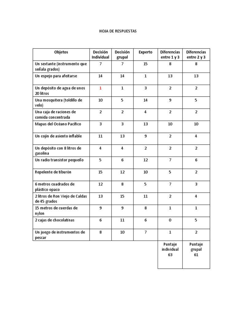 Perdidos en El Mar Respuestas | PDF