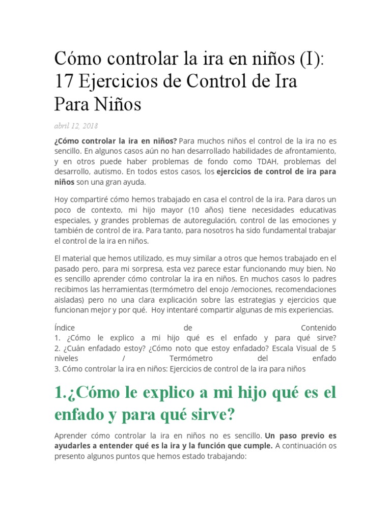 Ejercicios para Controlar la Ira en Niños | PDF | Ira | Las emociones