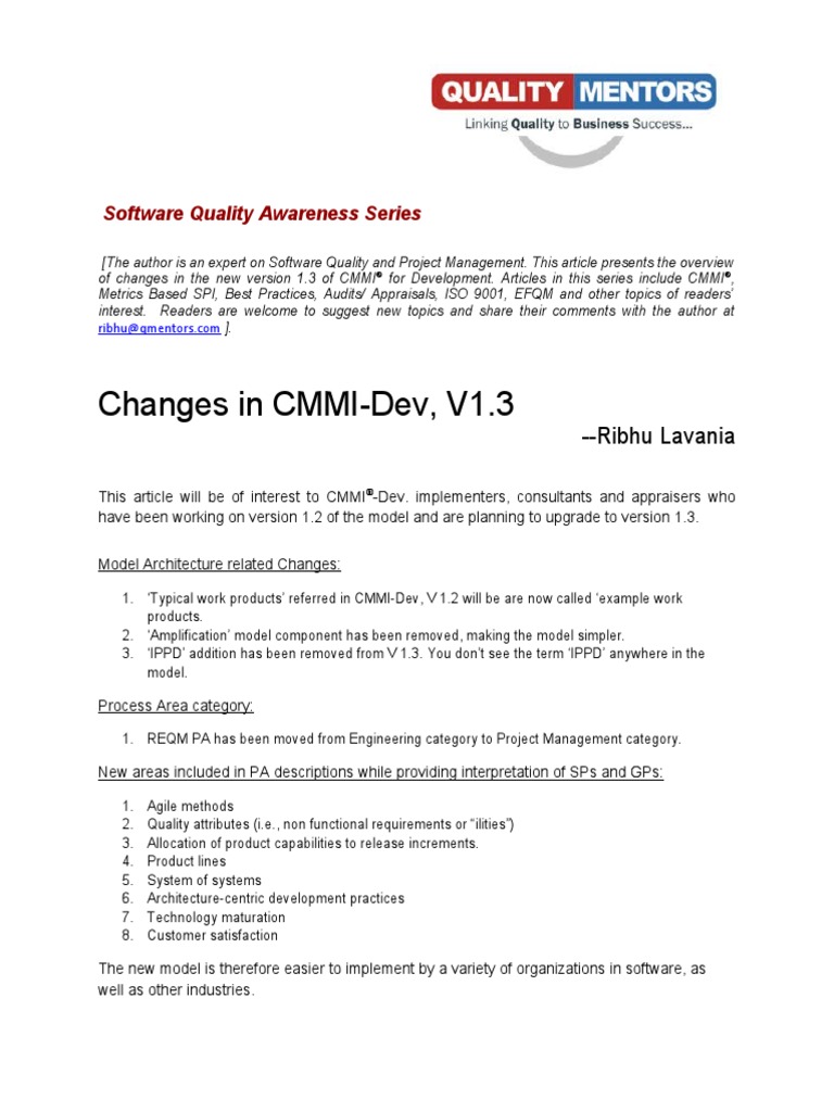 Changes in CMMI-Dev, V 1 - 3 | PDF | Systems Theory | Information ...
