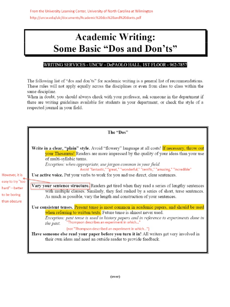 Academic Writing - Some Basic Dos and Don Ts - PDF | PDF