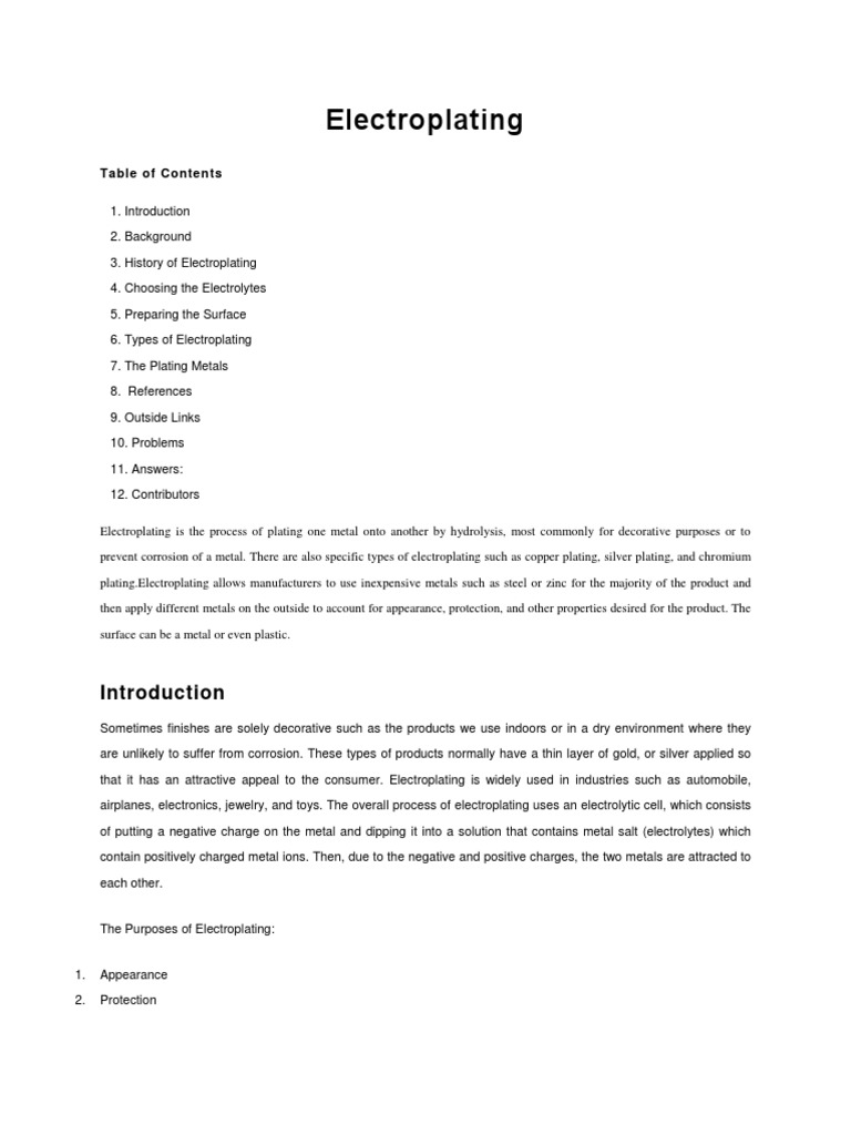 Electroplating: Table of Conten Ts | PDF | Metals | Anode