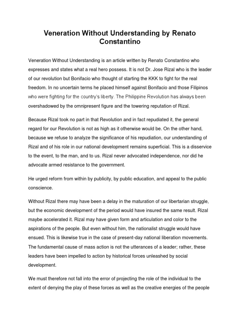 Veneration Without Understanding by Renato Constantino | PDF ...