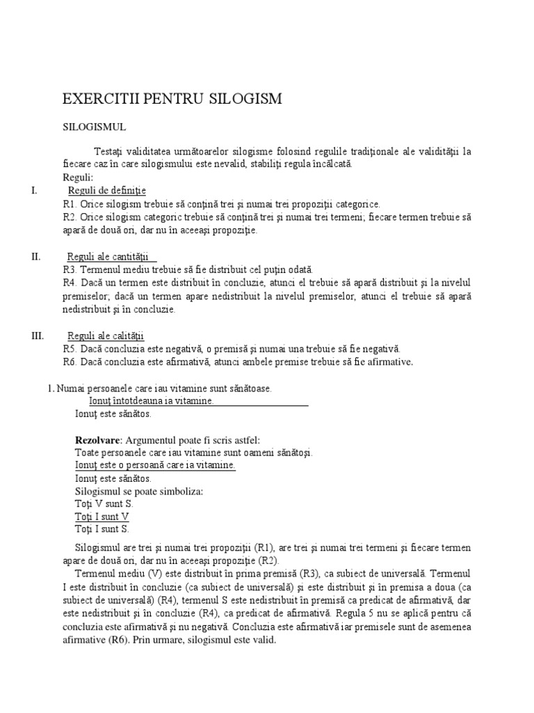 Logica Si Argumentare Exercitii Pentru Silogism I | PDF