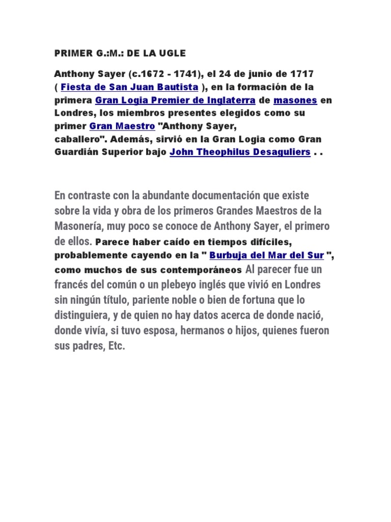 Biografia de Anthony Sayer Primer GM Ugle | PDF | Masonería | Fraternidades