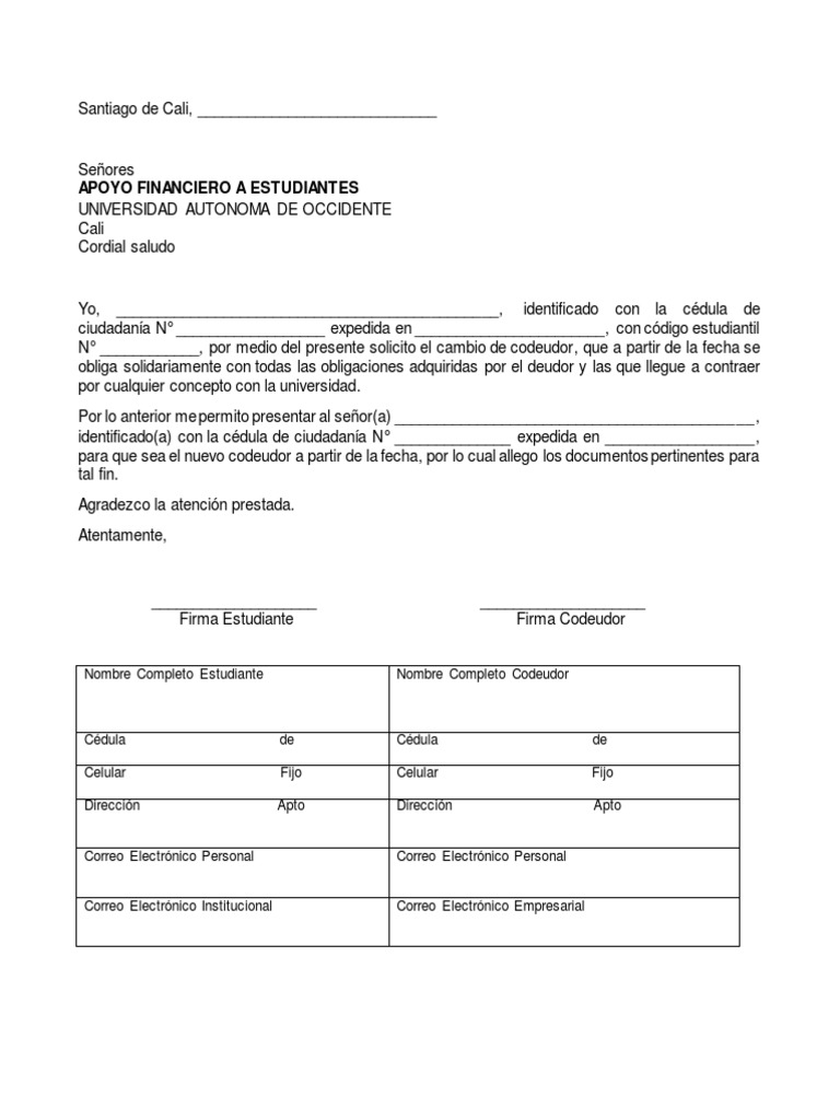 Solicitud Cambio de Codeudor | PDF