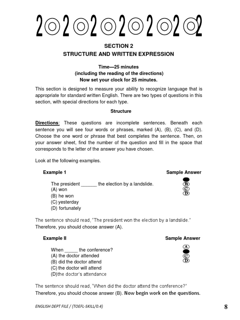 Section 2 Structure and Written Expression: Now Begin Work On The Questions | PDF | Phrase ...